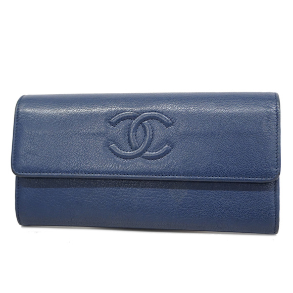 CHANEL | Bags | Chanelauth Bifold Long Wallet Gold Hardware Navy | Poshmark